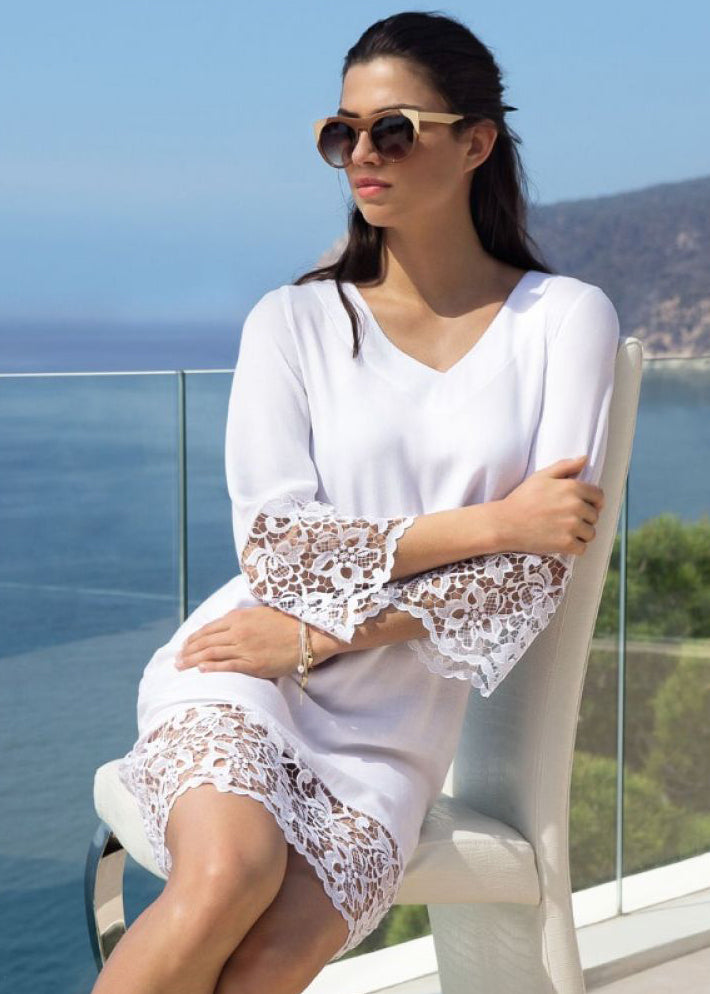 Lise Charmel Strandkleid PLAGE ET VILLE weiß aus Viskose mit Spitze V ...